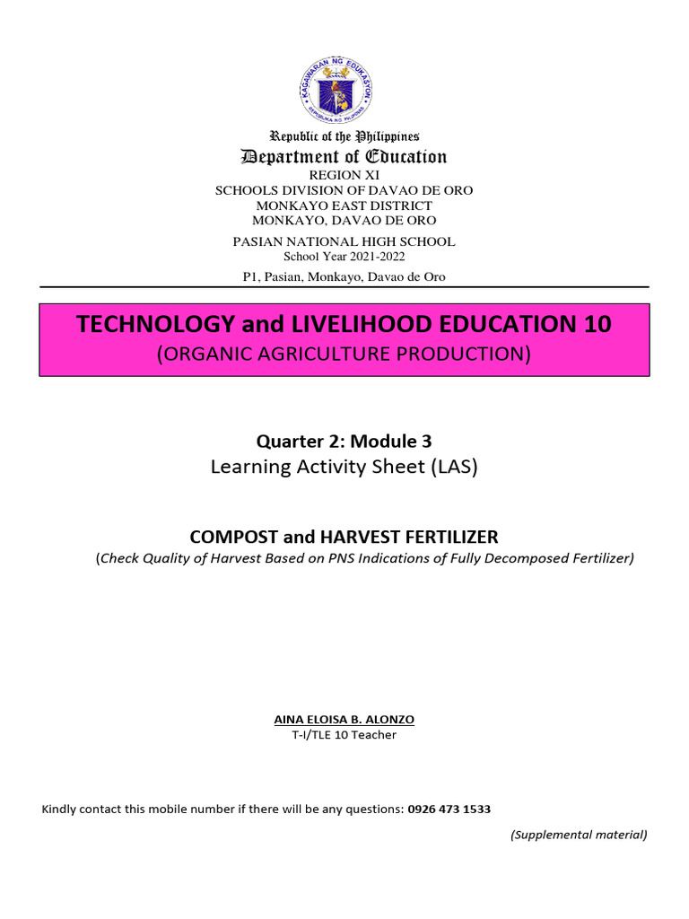 TLE Learner Activity Sheet (LAS) - Carrying-Out Processing of Compost Fertilizer Based On ...