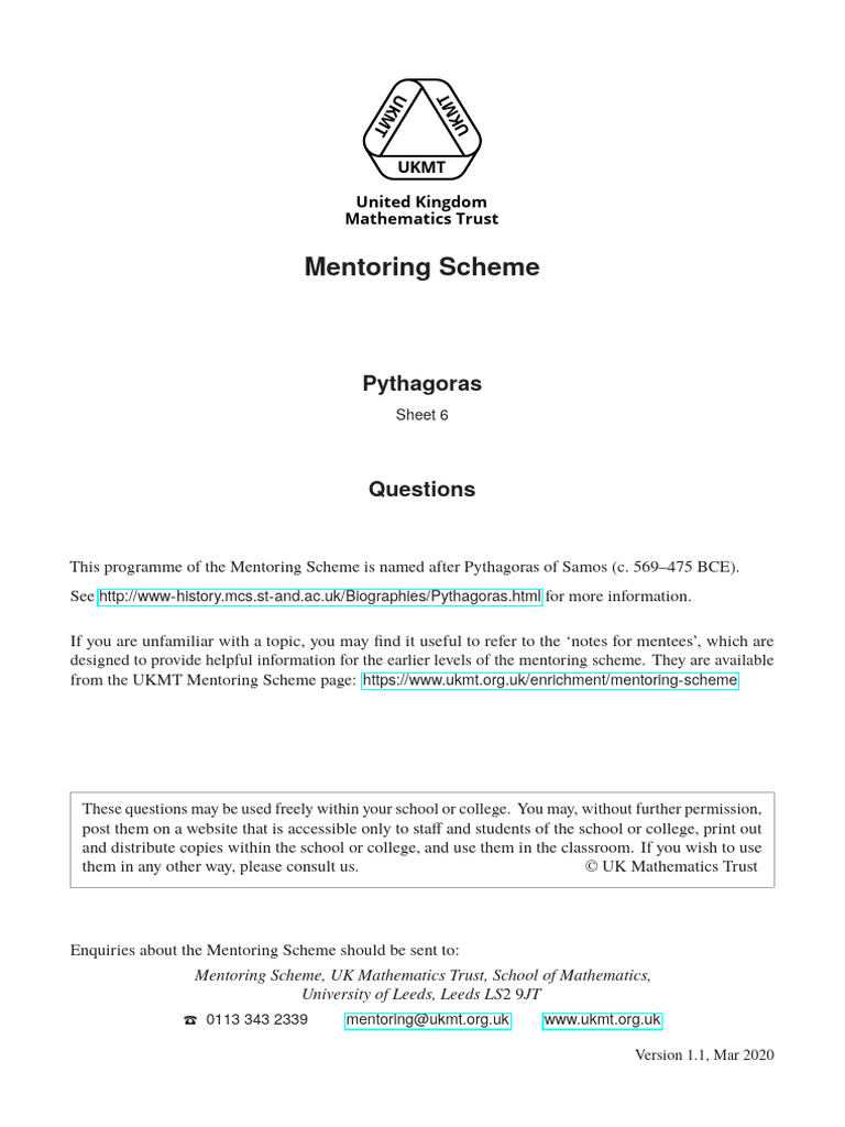 Pythagoras-6 (Questions) | PDF | Mathematics