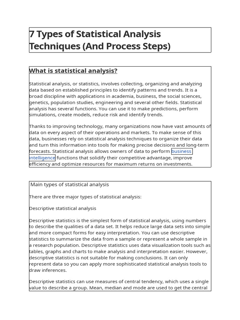 7 Types of Statistical Analysis Techniques | PDF | Statistics | Data Analysis