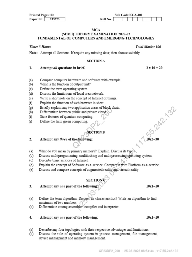 Mca 1 Sem Fundamental of Computers and Emerging Technologies Kca 101 ... Mca 1 Sem Fundamental of Computers and Emerging Technologies Kca 101 ...