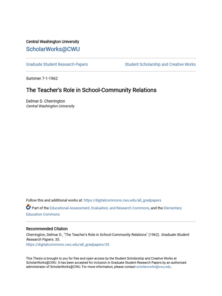 The Teachers Role in School-Community Relations | PDF | Teachers | News