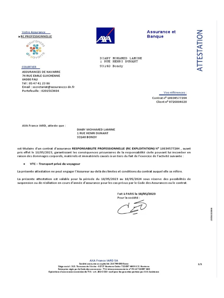 Attestation Axa | PDF