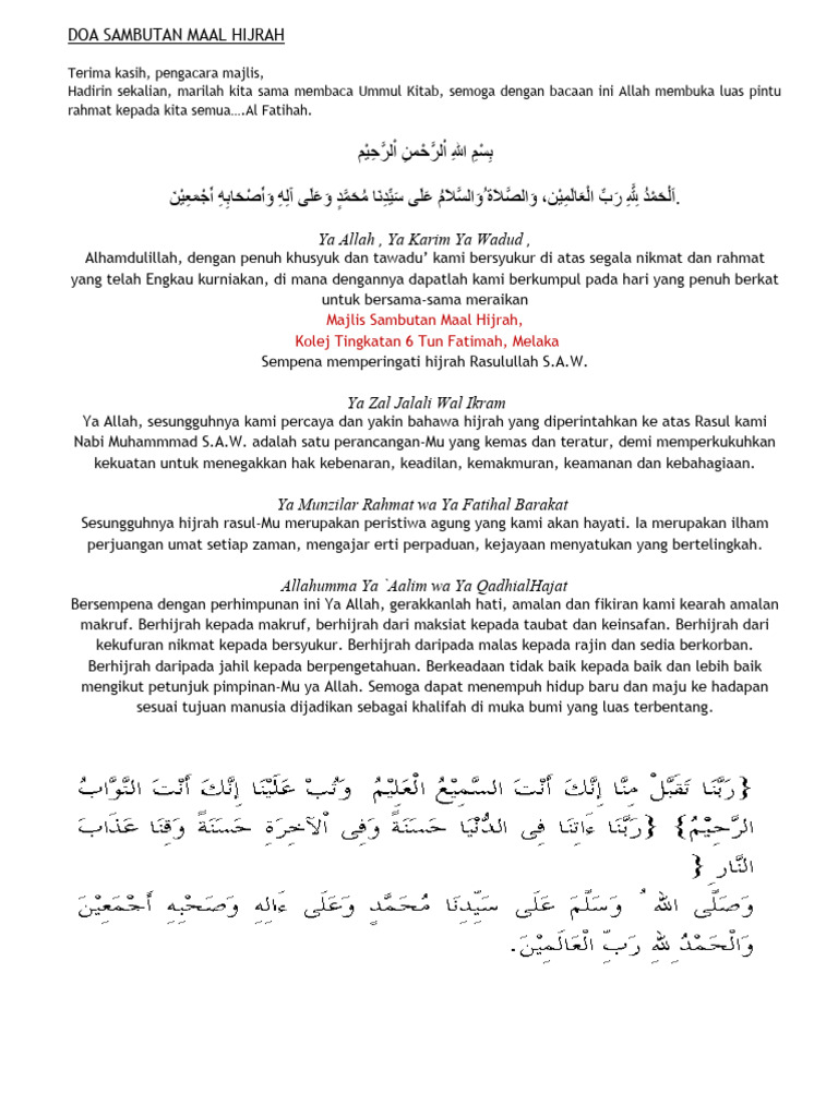 Doa Sambutan Maal Hijrah | PDF | Agama & Spiritualitas | Kajian Bahasa Asing