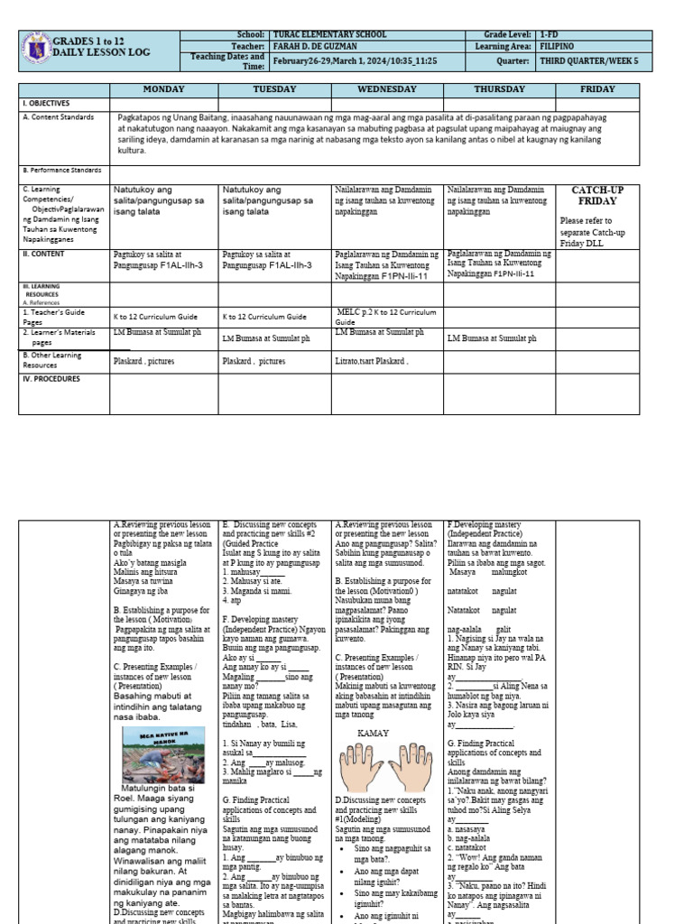 DLL Filipino Q3 W5 | PDF