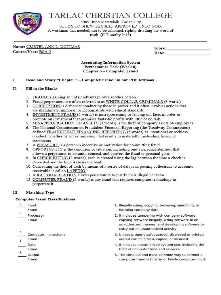 Accounting Information System Performance Task Week 6 | PDF | Finance & Money Management