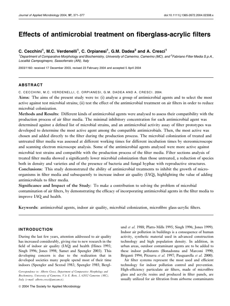 Antimicrobial Impact on Air Filters | PDF | Antimicrobial | Filtration