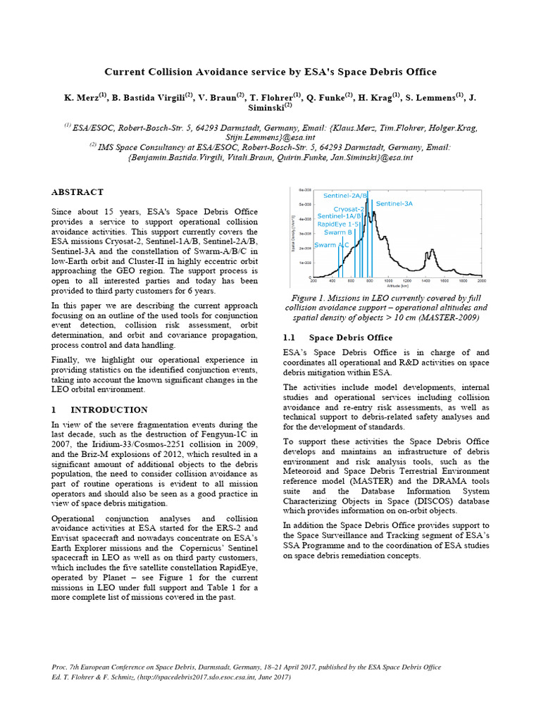 Current Collision Avoidance Service by ESA's Space Debris Office | PDF | Space Debris | Outer Space