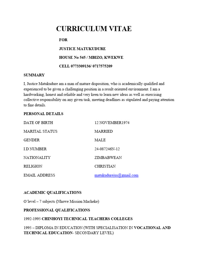 Curriculum Vitae | PDF | Vocational Education | Educational Stages