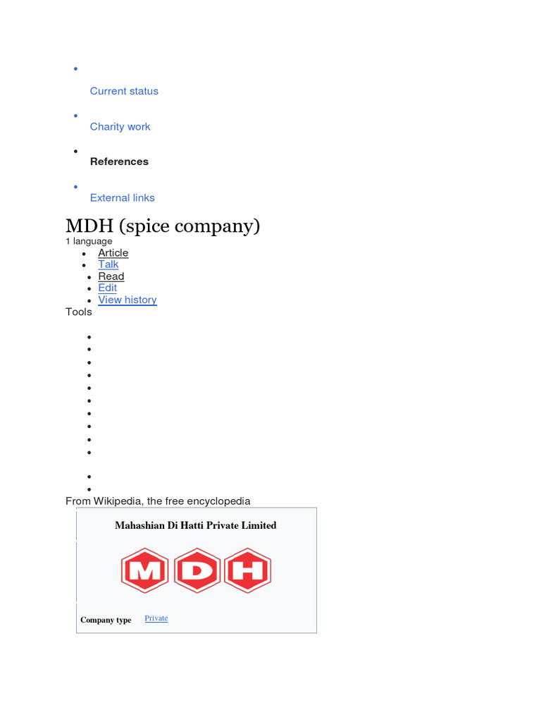 MDH (Spice Company) : Current Status | PDF | New Delhi | Economy Of India
