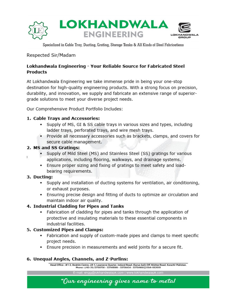 Lokhandwala Engineering - Introduction Letter | Download Free PDF ...