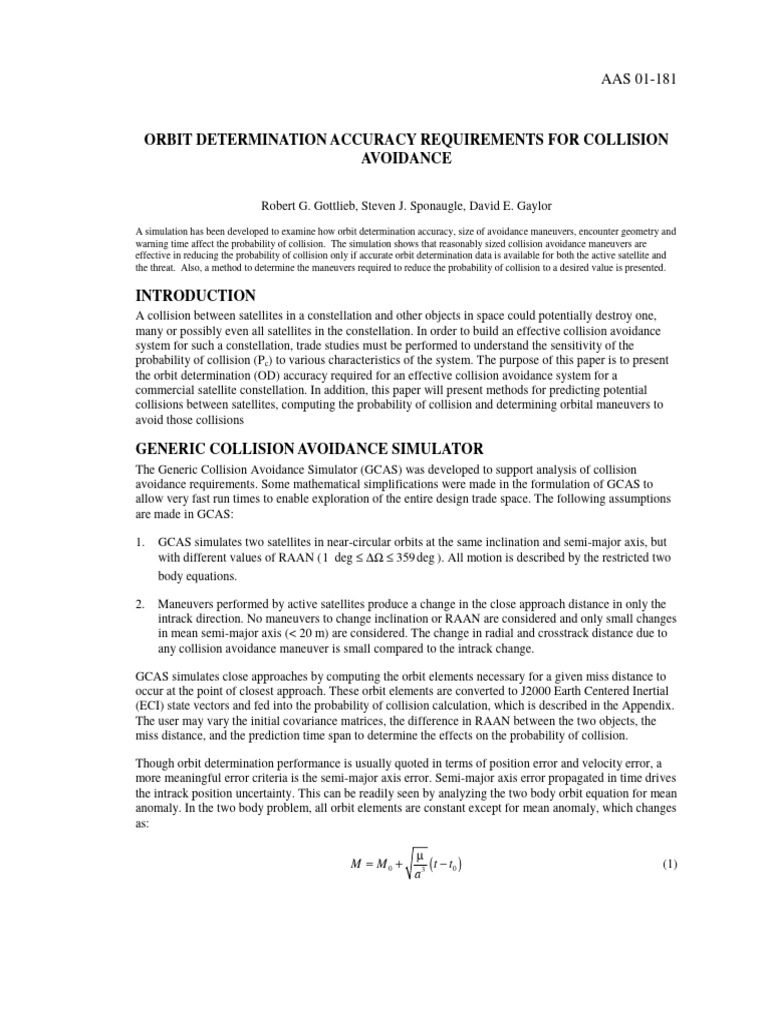 Orbit Determination Accuracy Requirement Pdf Orbit Satellite