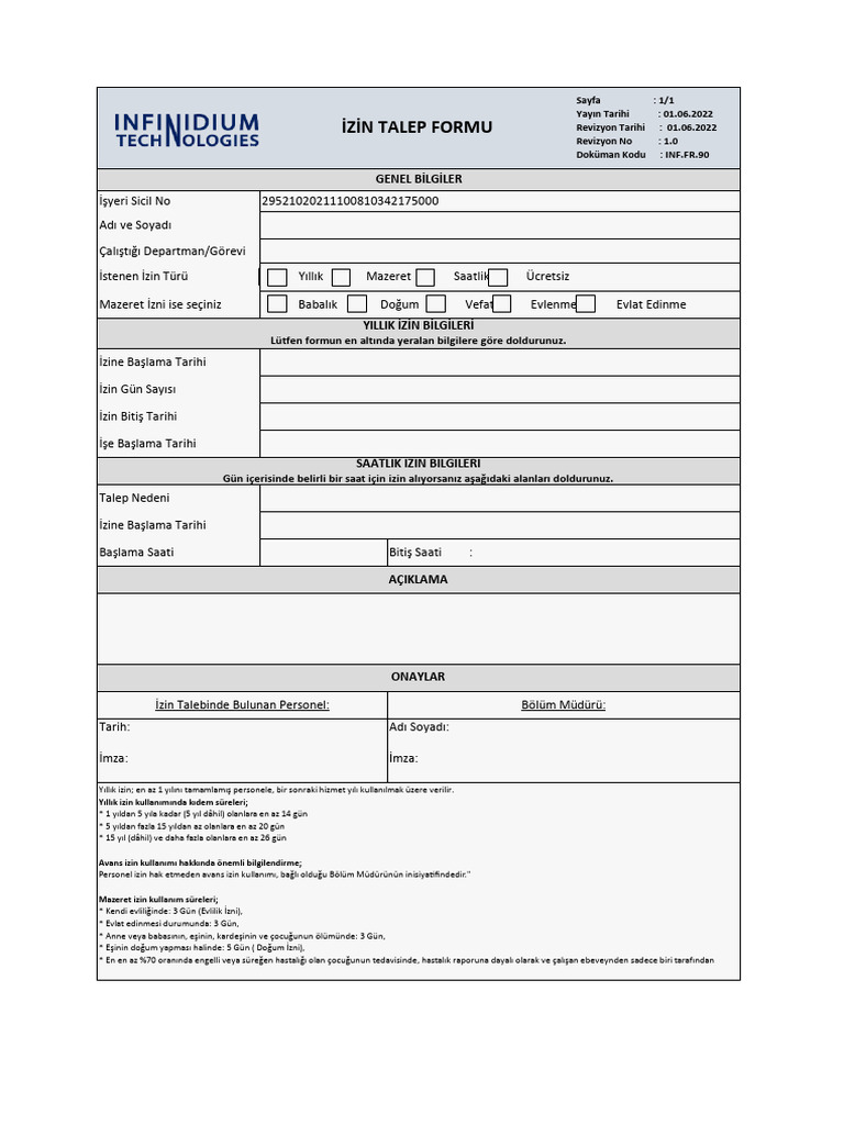 Yıllık Izin Formu - Güncel | PDF