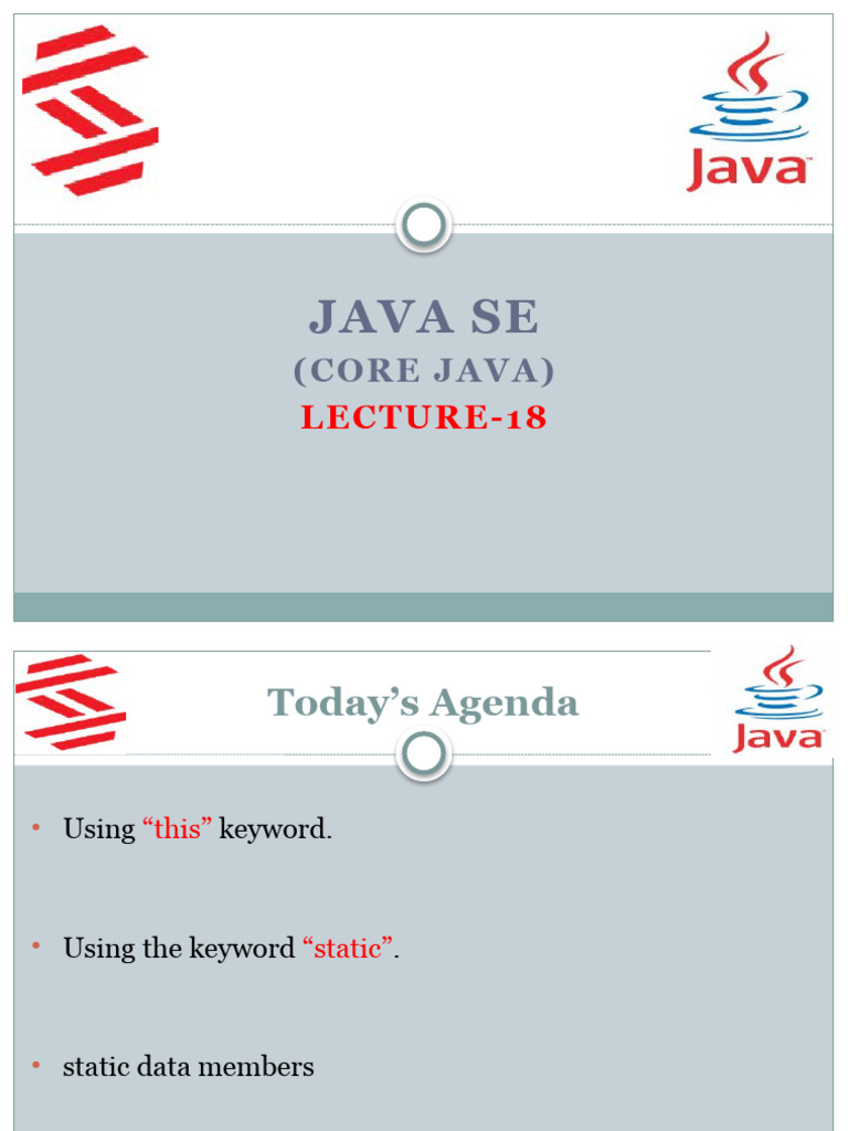 Lec 18 Java Se Keyword This And Static Pdf Method Computer Programming Programming