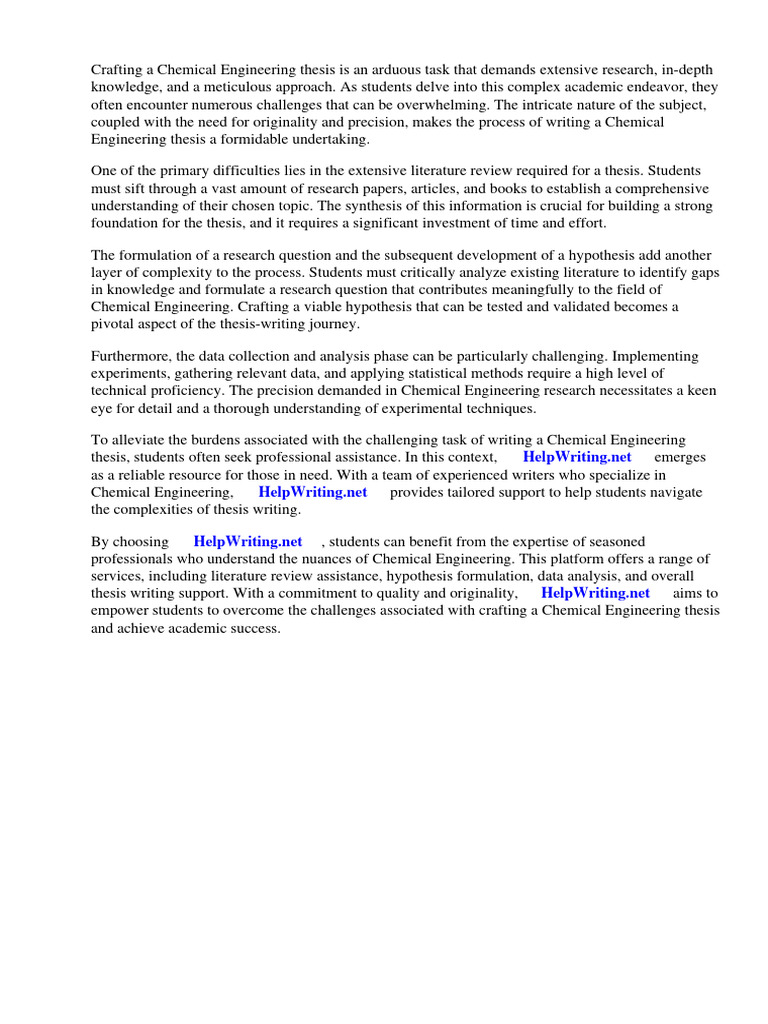 Chemical Engineering Thesis Example | PDF