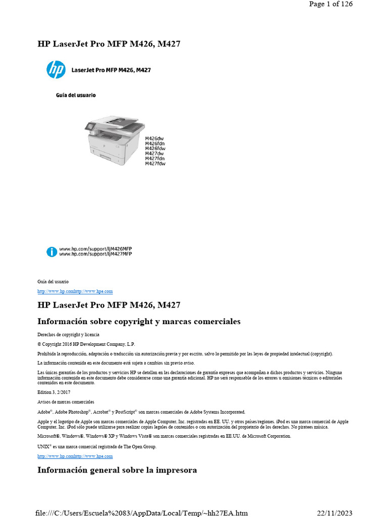 Manual HP LaserJet Pro MFP M426, M427 | PDF | Mac OS | Impresora ...
