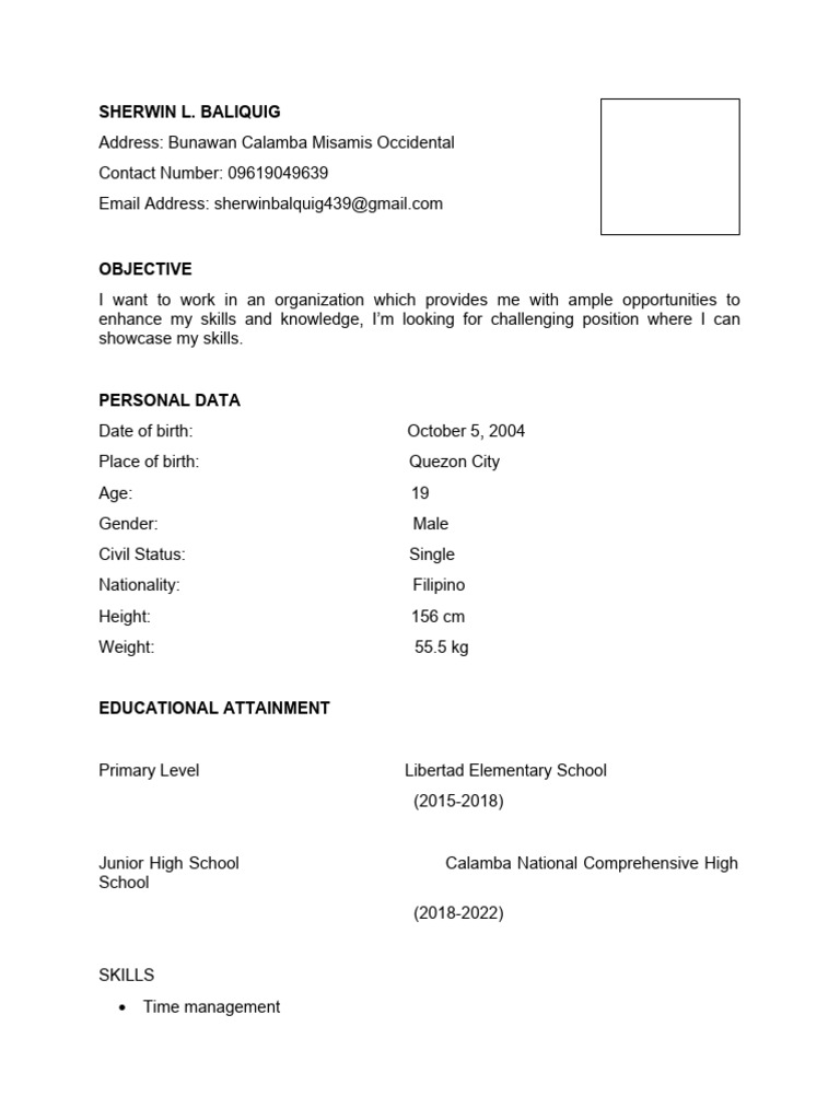 Sherwin's Resume and Application Letter | PDF | Cognitive Science ...