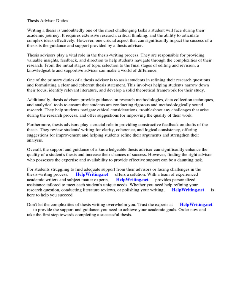 Thesis Advisor Duties | PDF | Thesis | Cognition