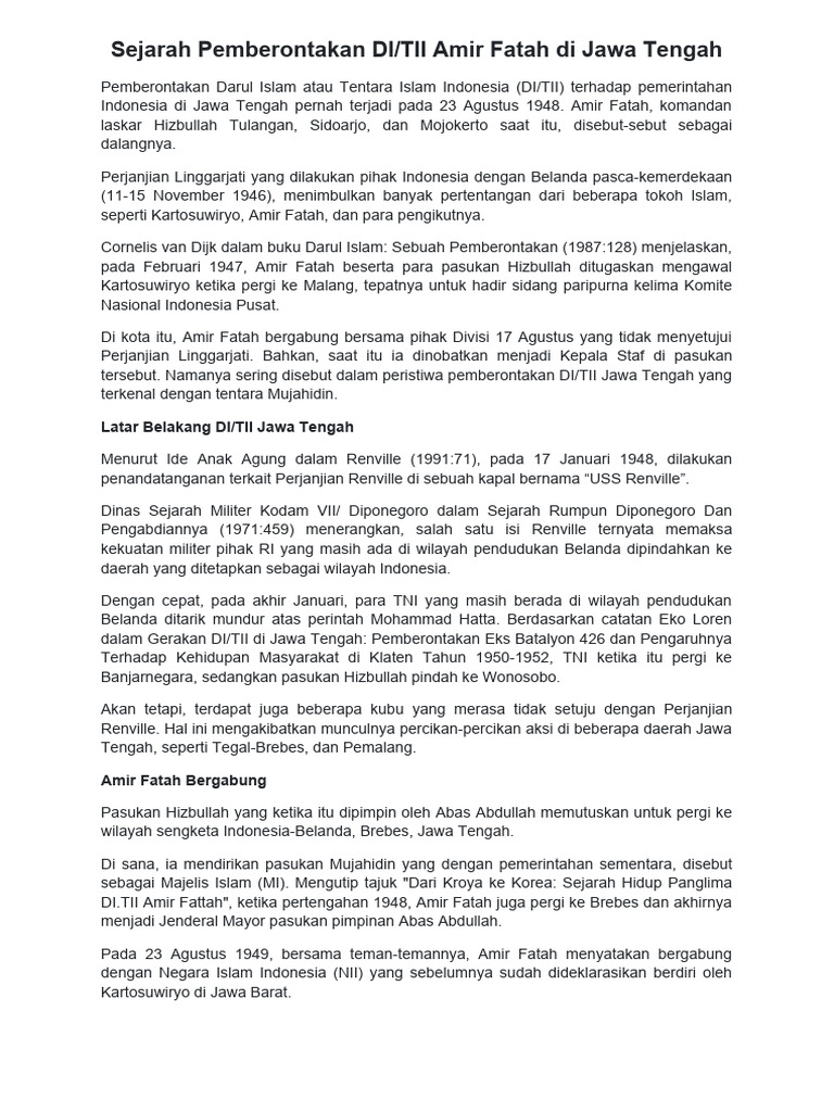 Sejarah Pemberontakan DI/TII Amir Fatah | PDF