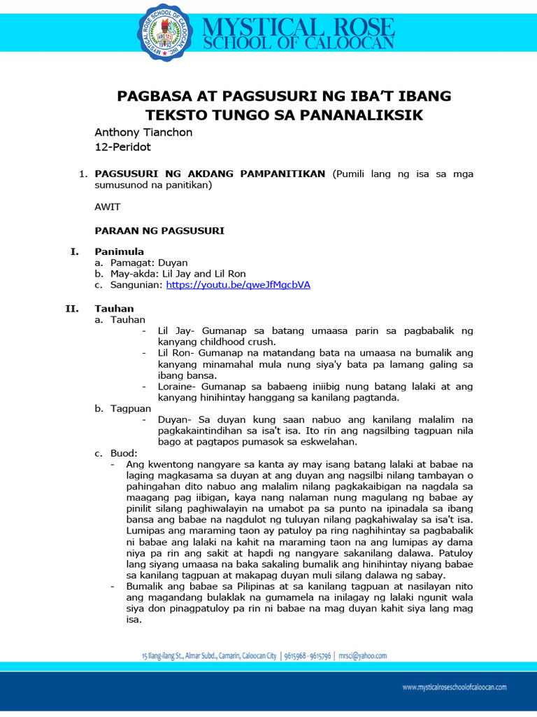 Pagbasa Performance Task N2N | PDF