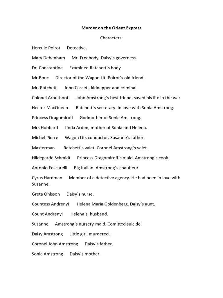 Murder on the Orient Express Characters | PDF