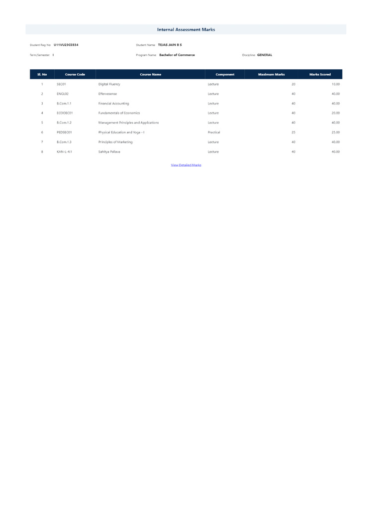 Student Internal Assessment Marks | PDF