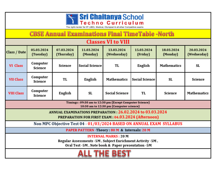 Class VI-VIII Exam Schedule 2024 | PDF | Teaching Methods & Materials ...