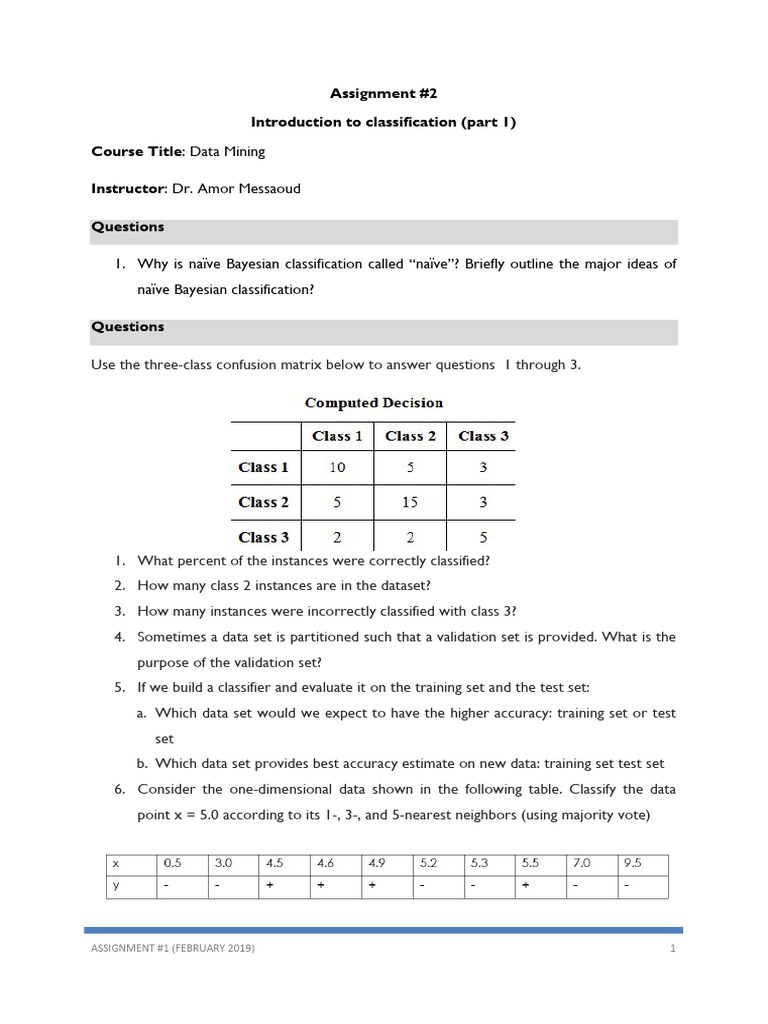 Assignment #2 Introduction to Classification | PDF | Statistical Classification | Machine Learning