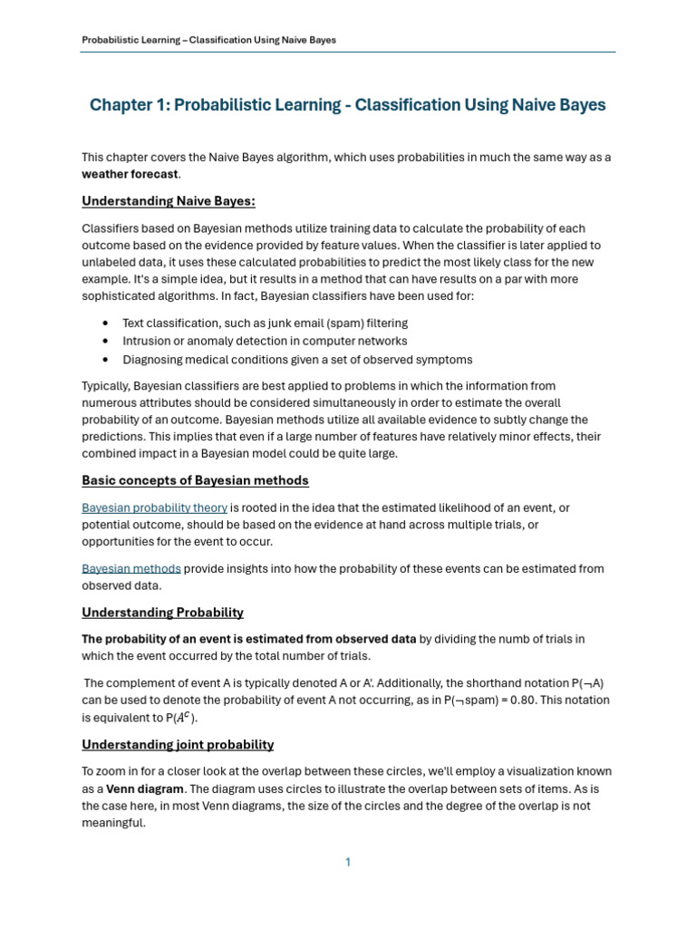 Chapter1 - Probabilistic Learning - Classification Using Naive Bayes | PDF | Statistical ...