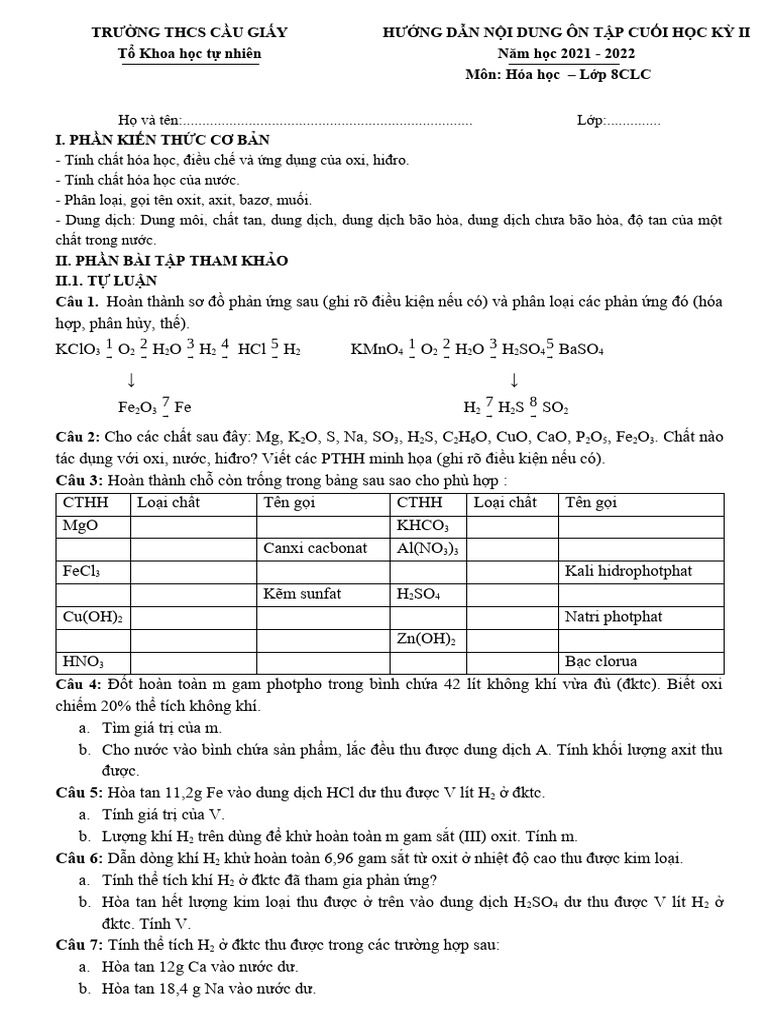 HƯỚNG DẪN ÔN TẬP CUỐI HK II - HH8 - 2021-2022 | PDF