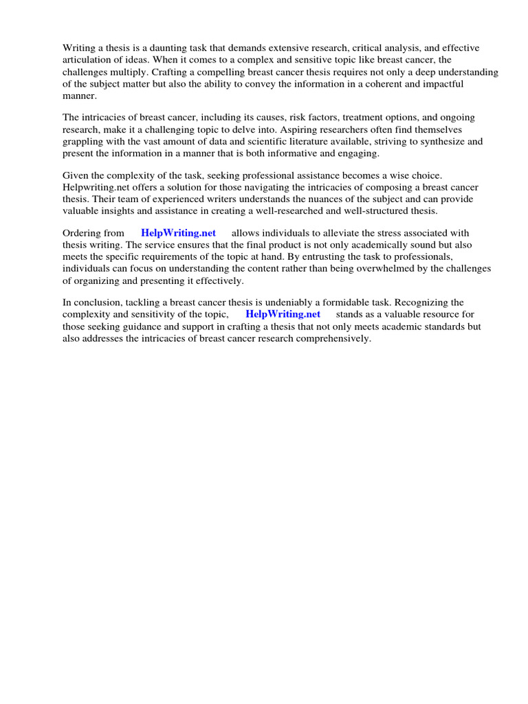Breast Cancer Thesis Sample | Download Free PDF | Cancer | Breast Cancer