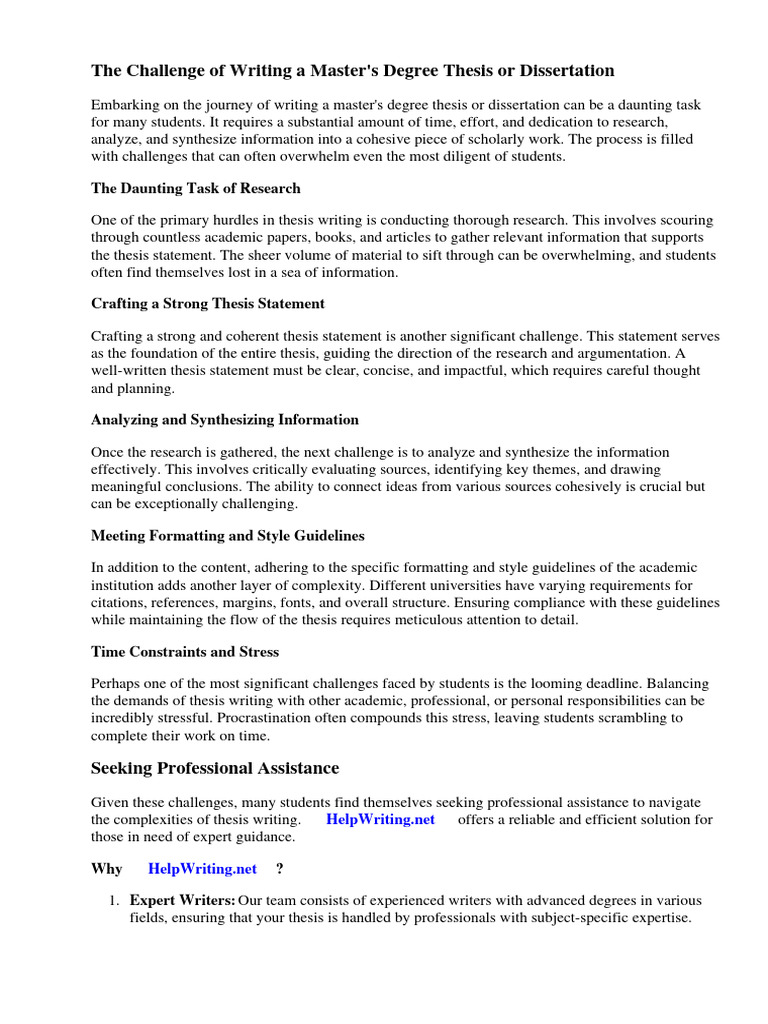 Navigating Master's Thesis Challenges | PDF | Thesis | Doctor Of Philosophy