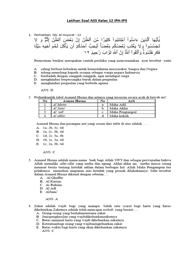 Latihan Soal ASS PAI 12 | PDF | Seni & Disiplin Bahasa | Kajian Bahasa ...