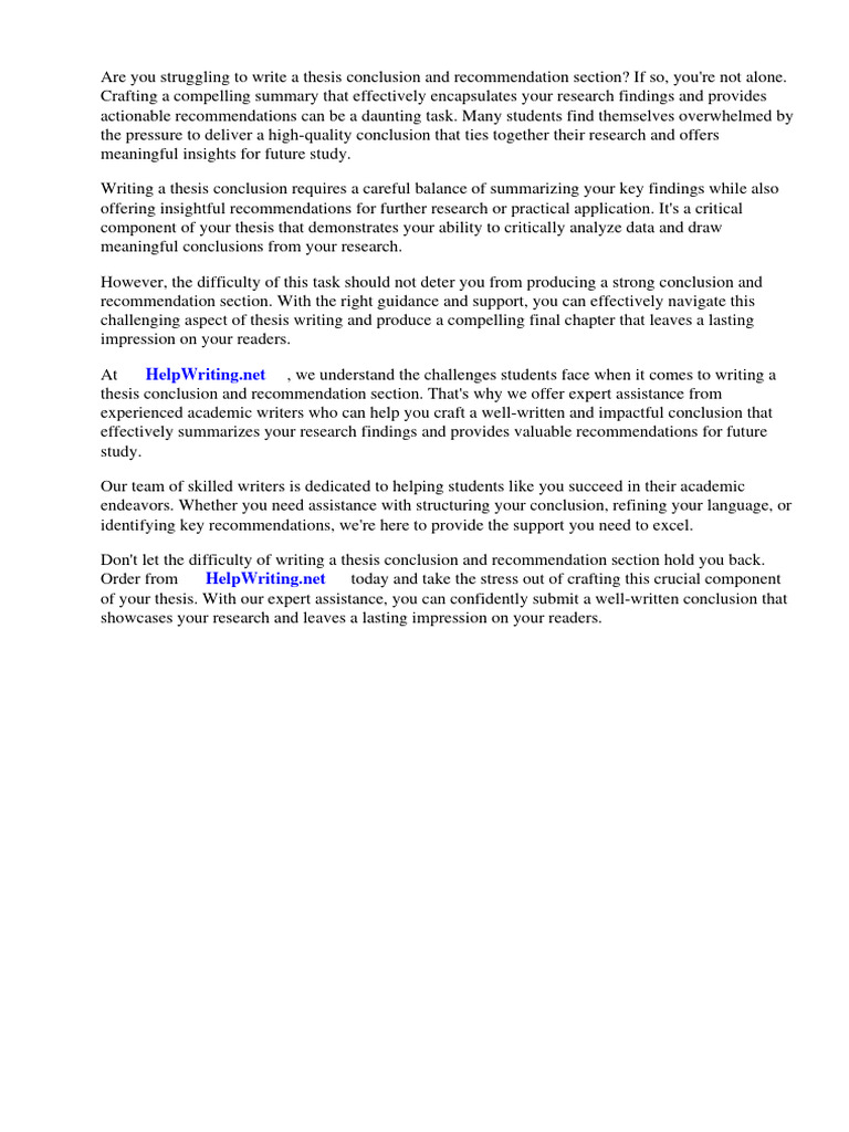 Summary Conclusion and Recommendation Thesis Sample | PDF | Essays ...