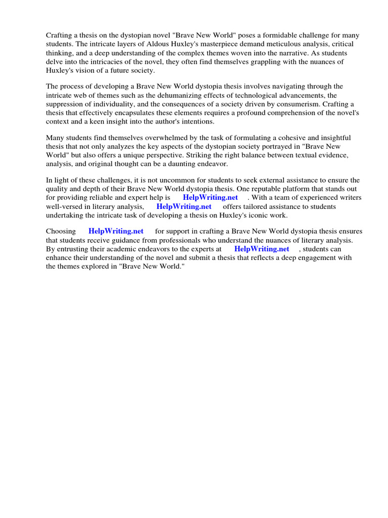 Brave New World Dystopia Thesis | PDF