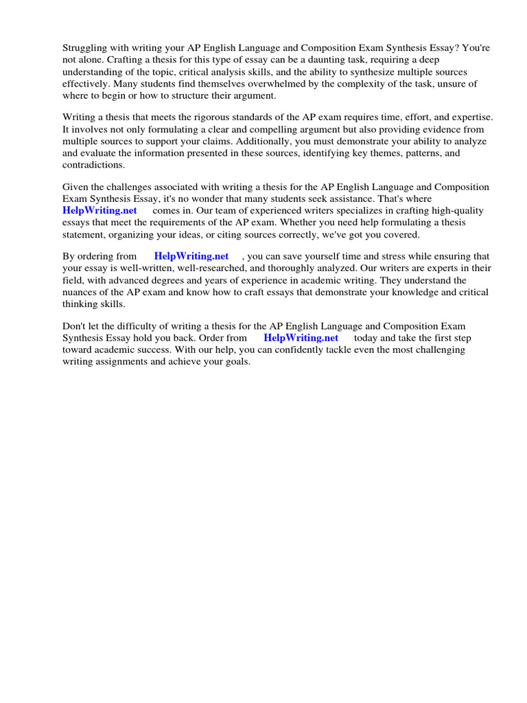 AP English Language and Composition Exam Synthesis Essay | PDF | Essays ...