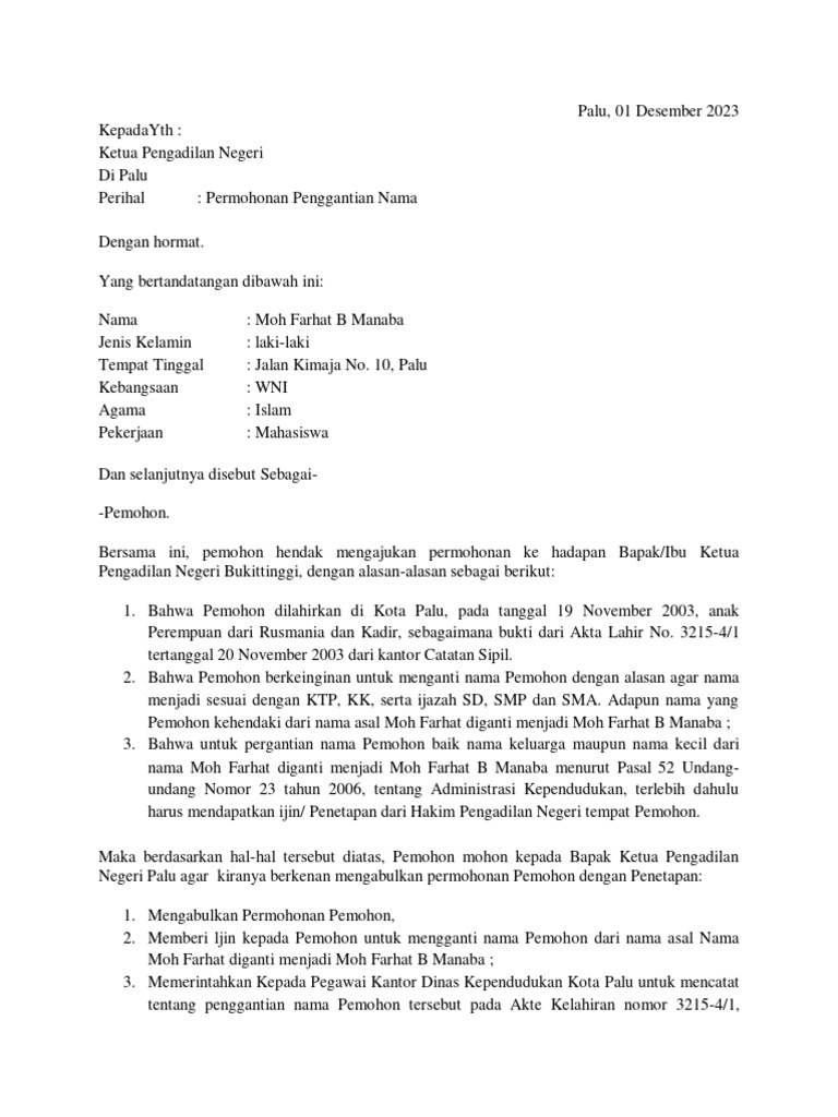 Surat Permohonan Farhat | PDF | Hukum