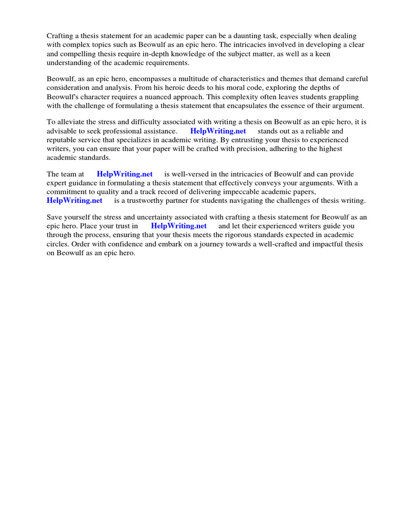 Thesis Statement for Beowulf as an Epic Hero | PDF | Beowulf | Hero