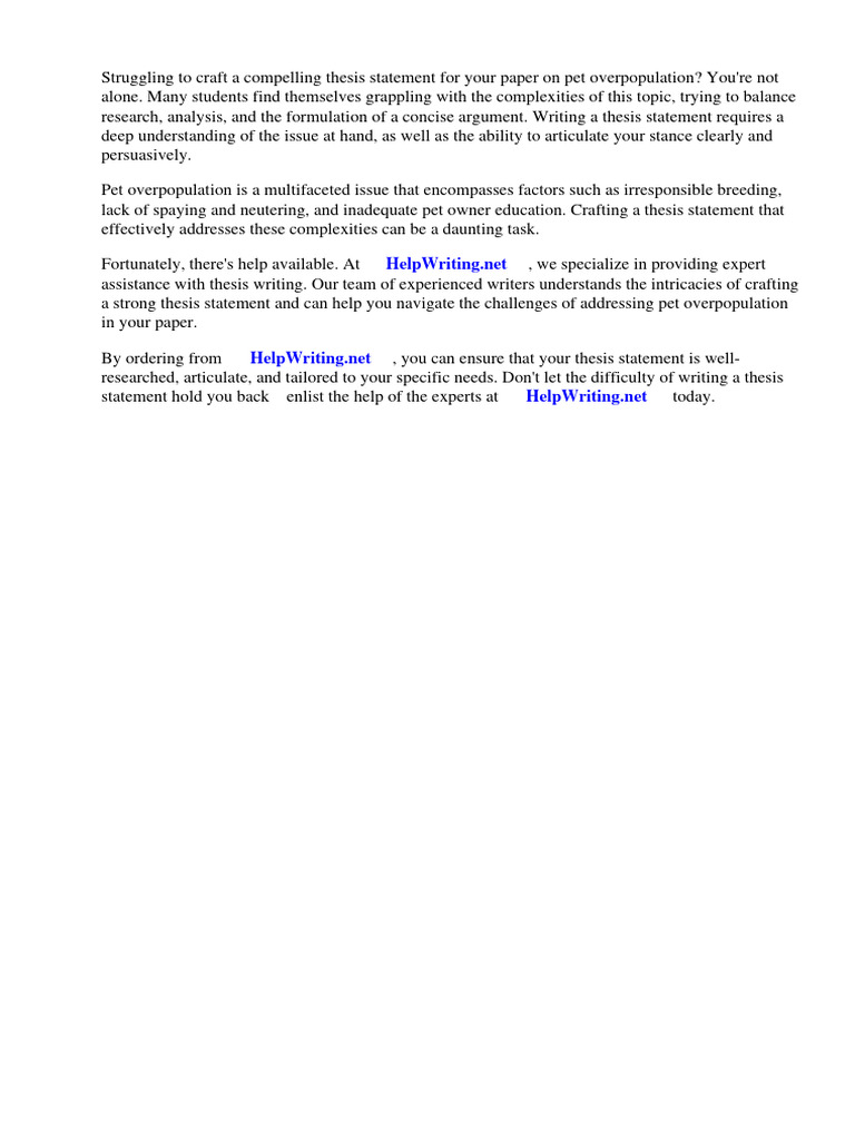 Thesis Statement For Pet Overpopulation | PDF | Animals And Humans | Animal Welfare