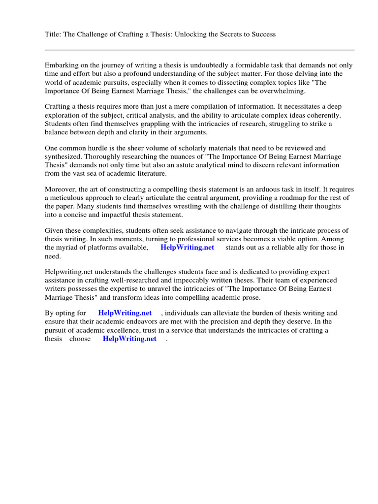 The Importance of Being Earnest Marriage Thesis | PDF | The Importance ...