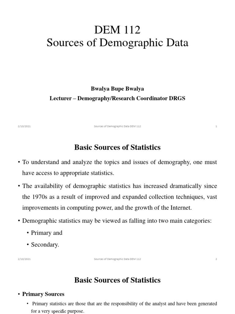 DEM 112_Sources of Demographic Data | PDF | Sampling (Statistics) | Census
