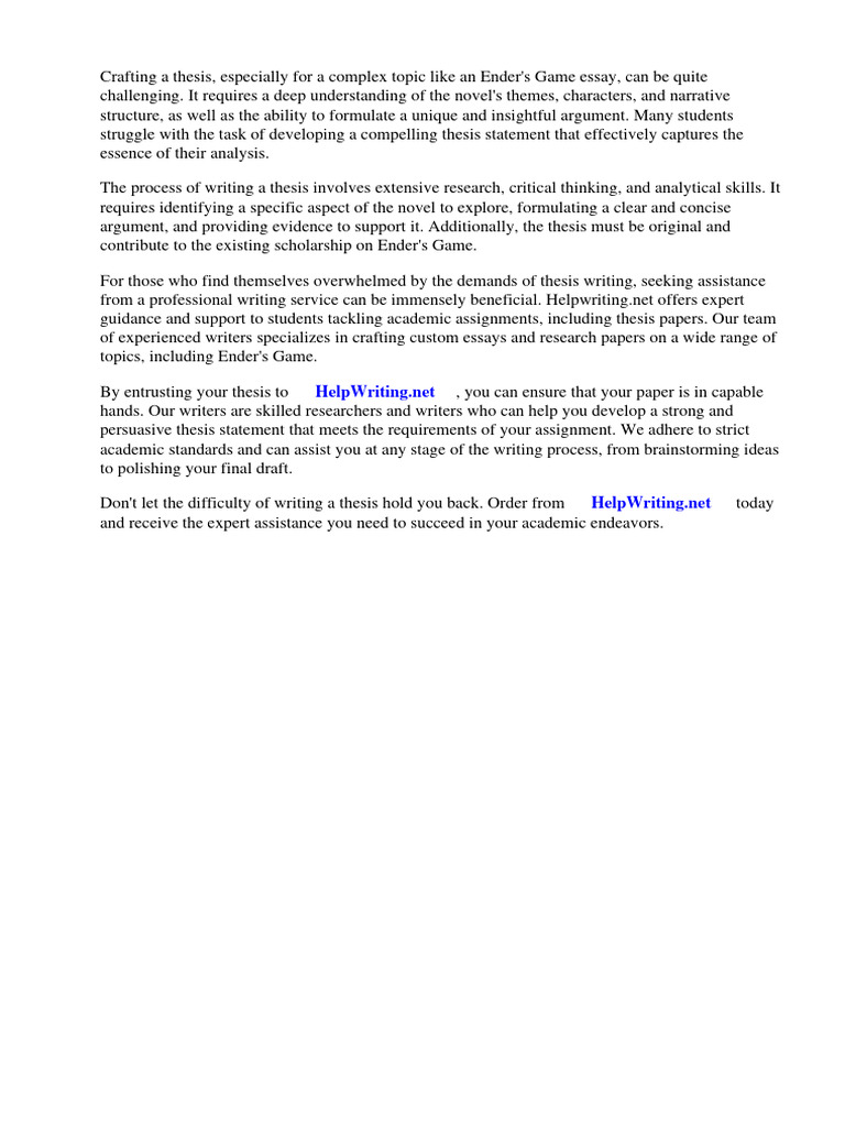 Enders Game Essay Thesis | PDF | Essays | Thesis