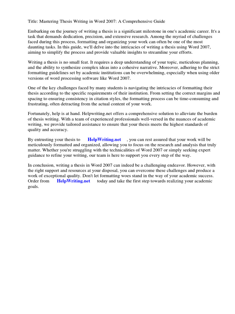 How To Write Thesis Word 2007 | PDF | Thesis | Microsoft Word