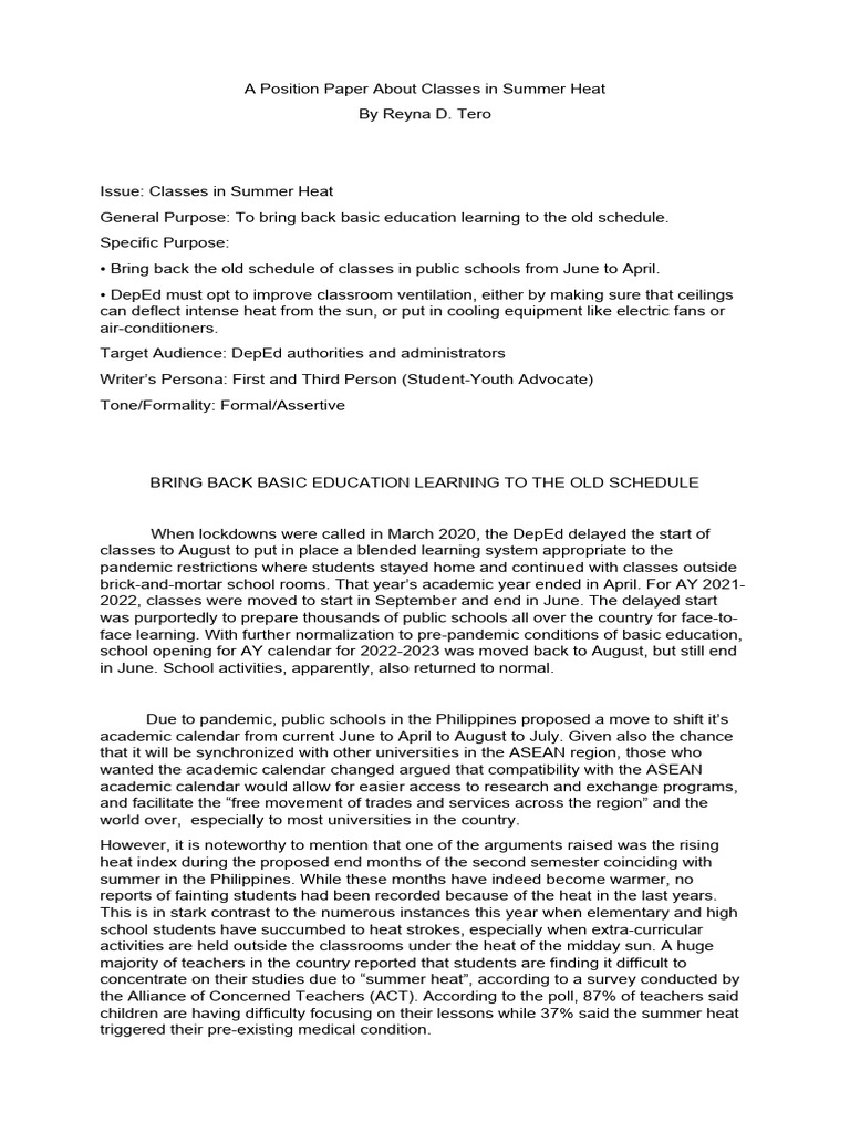 Position Paper | Download Free PDF | Teachers | Classroom