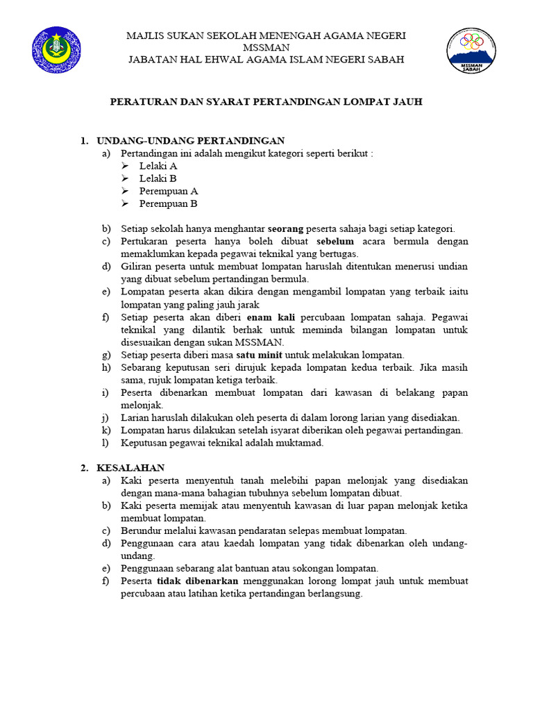 Peraturan Dan Syarat Lompat Jauh | PDF