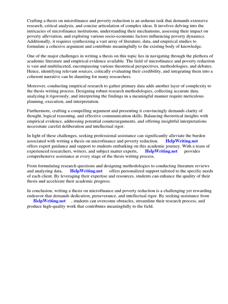 Thesis On Microfinance and Poverty Reduction | PDF | Microfinance | Poverty