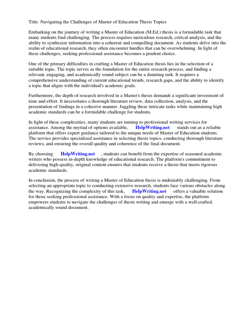 Master of Education Thesis Topics | PDF