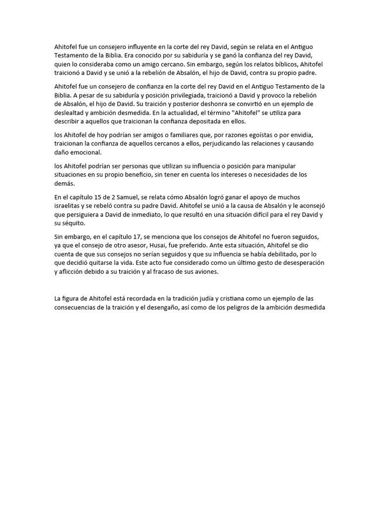 Ahitofel: Traición y Deslealtad Bíblica | PDF | Ciencias sociales ...
