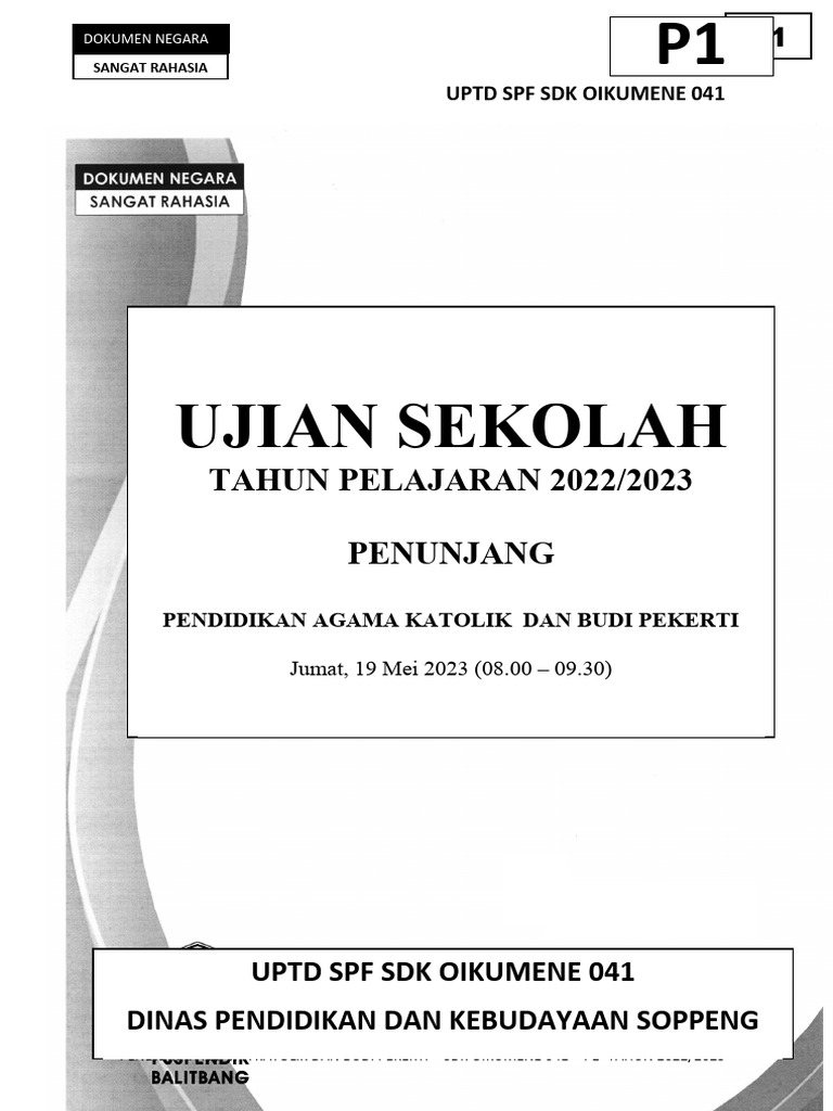 Soal Ujian Sekolah Pend - Agama Katolik Dan Budi Pekerti Kls 6 SD BERSAMA KUNCI JAWABAN | PDF