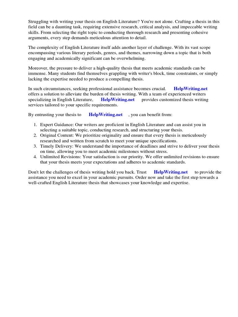 Sample English Literature Thesis Topics | Download Free PDF | Thesis ...