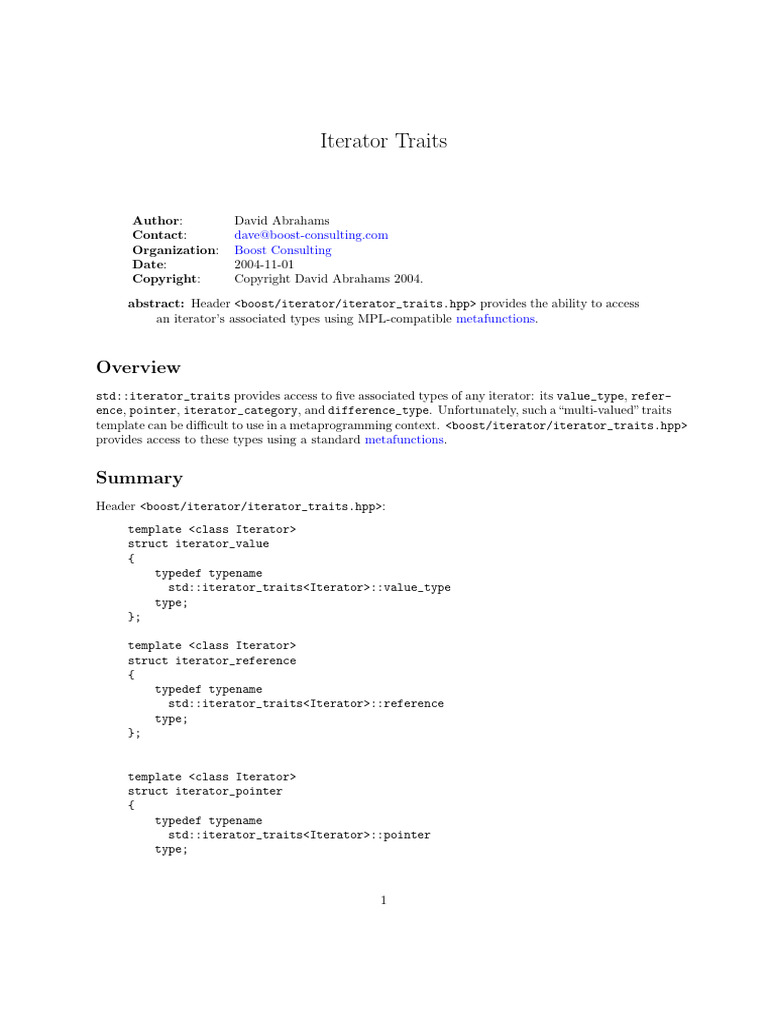 Iterator Traits Pdf C Software Engineering